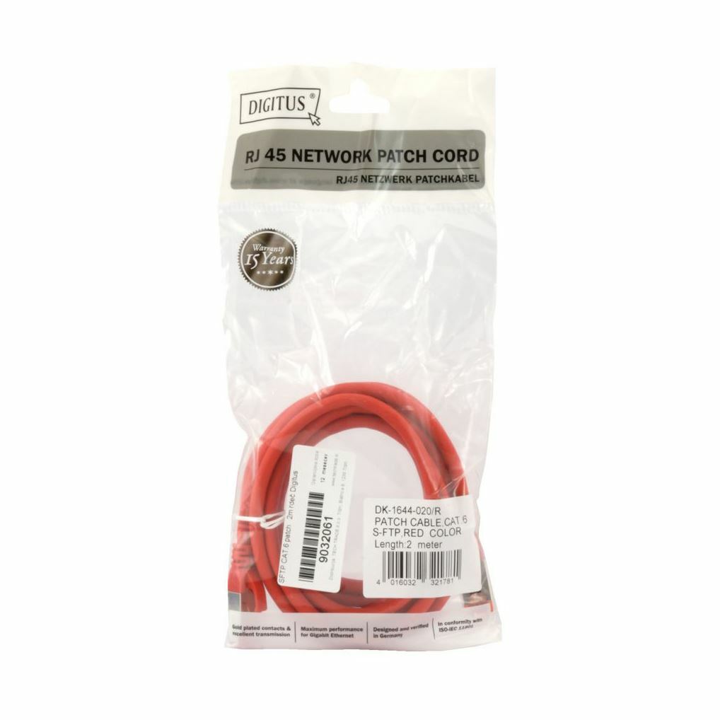 Mrežni kabel SFTP CAT.6 patch 2m rdeče Digitus - TechTrade