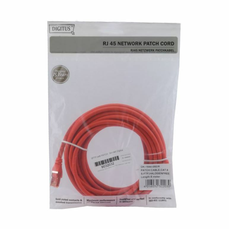 Mrežni kabel SFTP CAT.6 patch 5m rdeč Digitus - TechTrade