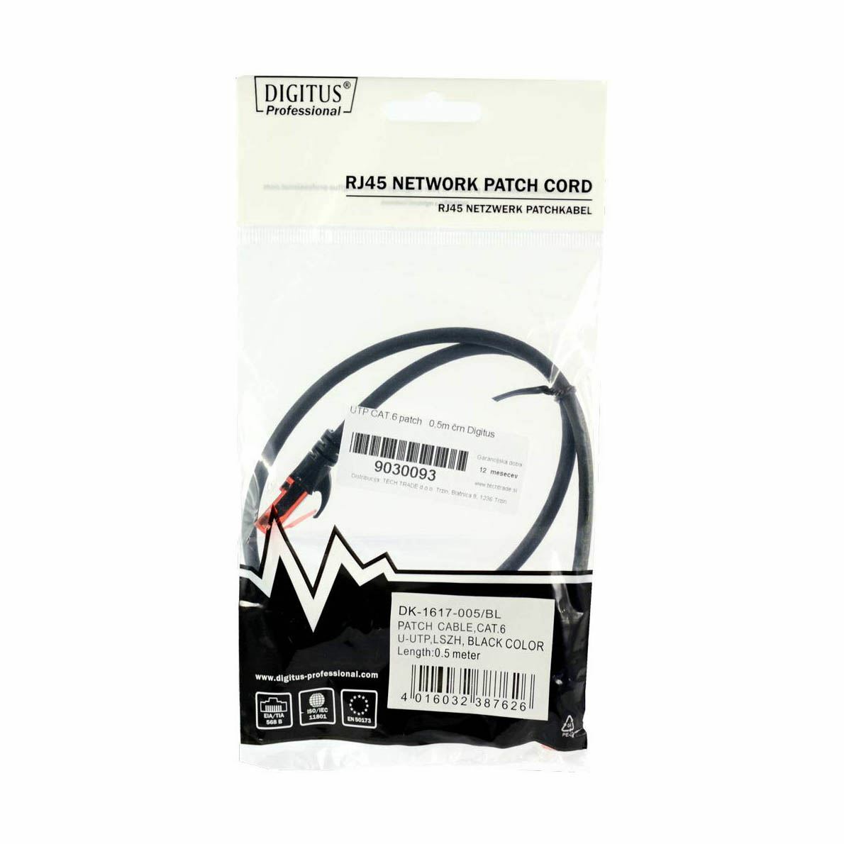 Mrežni kabel UTP CAT.6 patch 0,5m črn Digitus - TechTrade