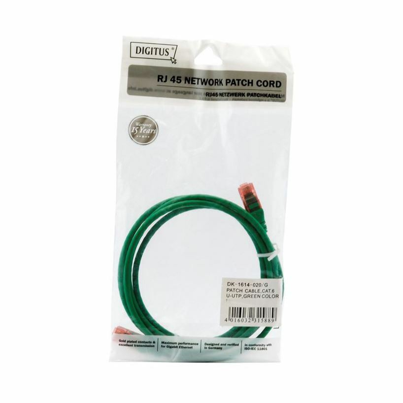 Mrežni kabel UTP CAT.6 patch 0,5m zelen Digitus - TechTrade