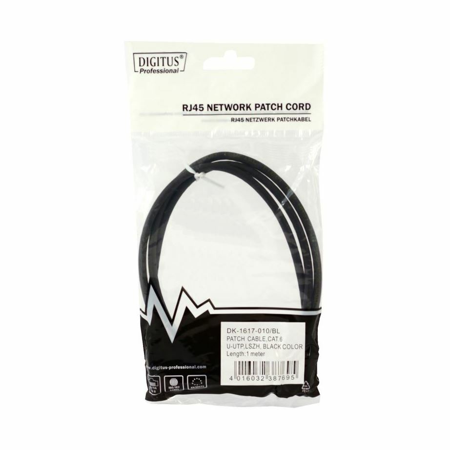 Mrežni kabel UTP CAT.6 patch 1m črn Digitus - TechTrade
