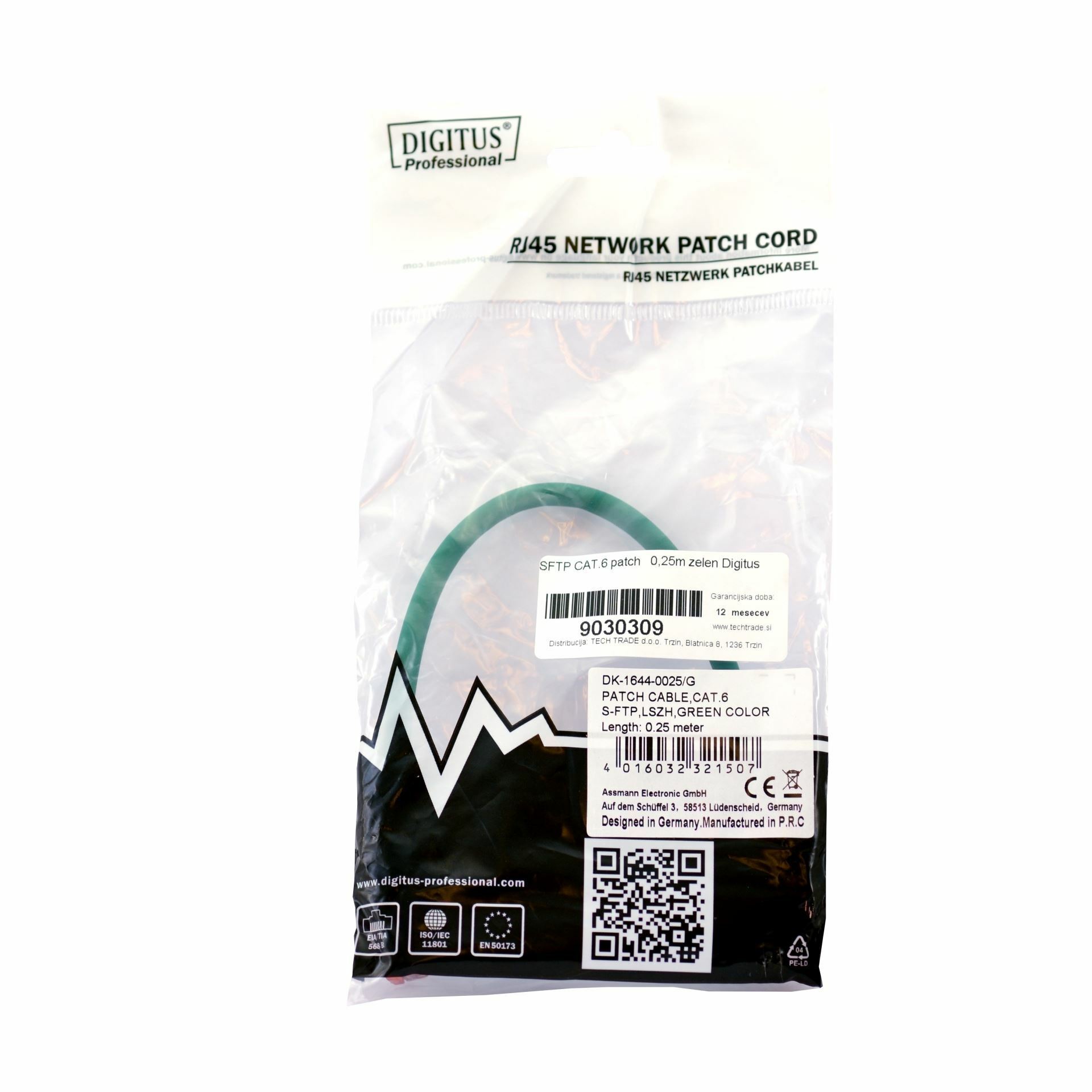 SFTP CAT.6 patch 0,25m zelen Digitus - TechTrade