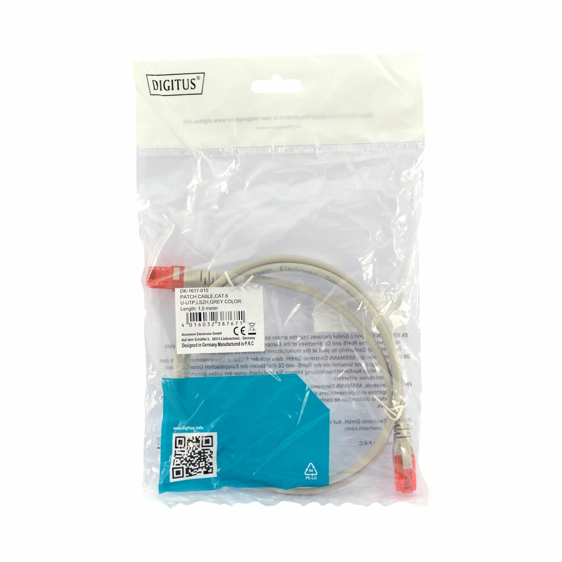 Mrežni kabel UTP CAT.6 patch 1m siv Digitus - TechTrade