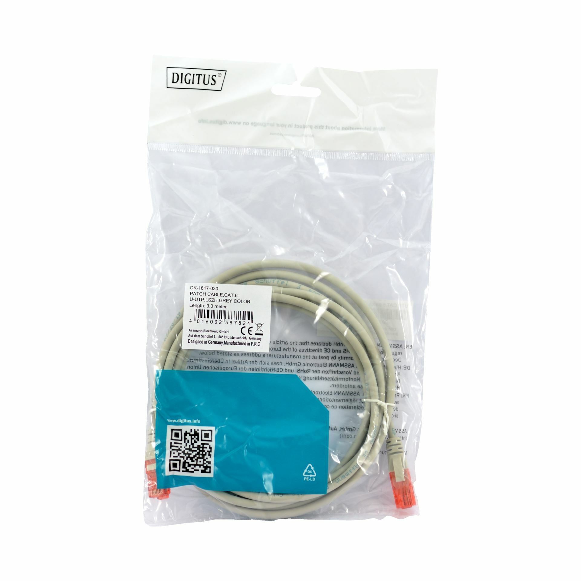 Mrežni kabel UTP CAT.6 patch 3m siv Digitus - TechTrade