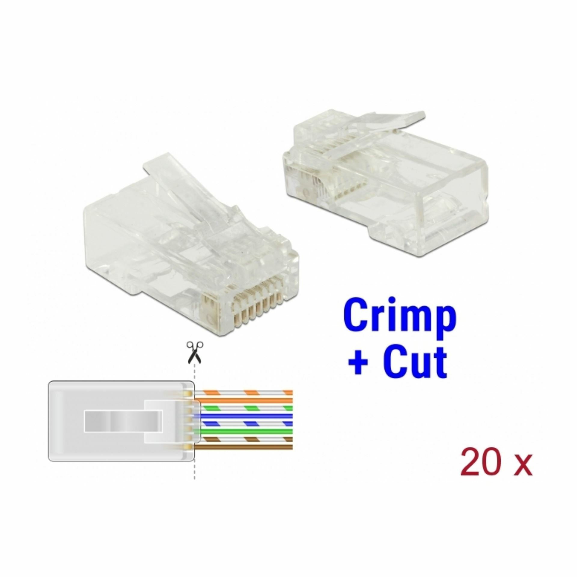 RJ45 konektor CAT.5e UTP Crimp&Cut Delock (pak/20) - TechTrade