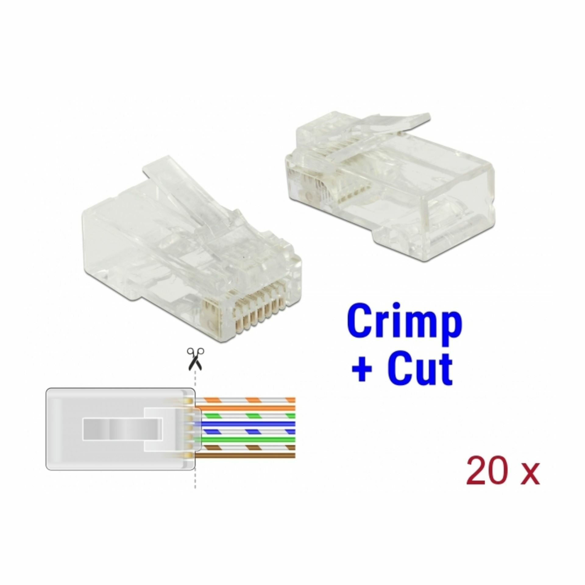 RJ45 konektor CAT.6 UTP Crimp&Cut Delock (pak/20) - TechTrade