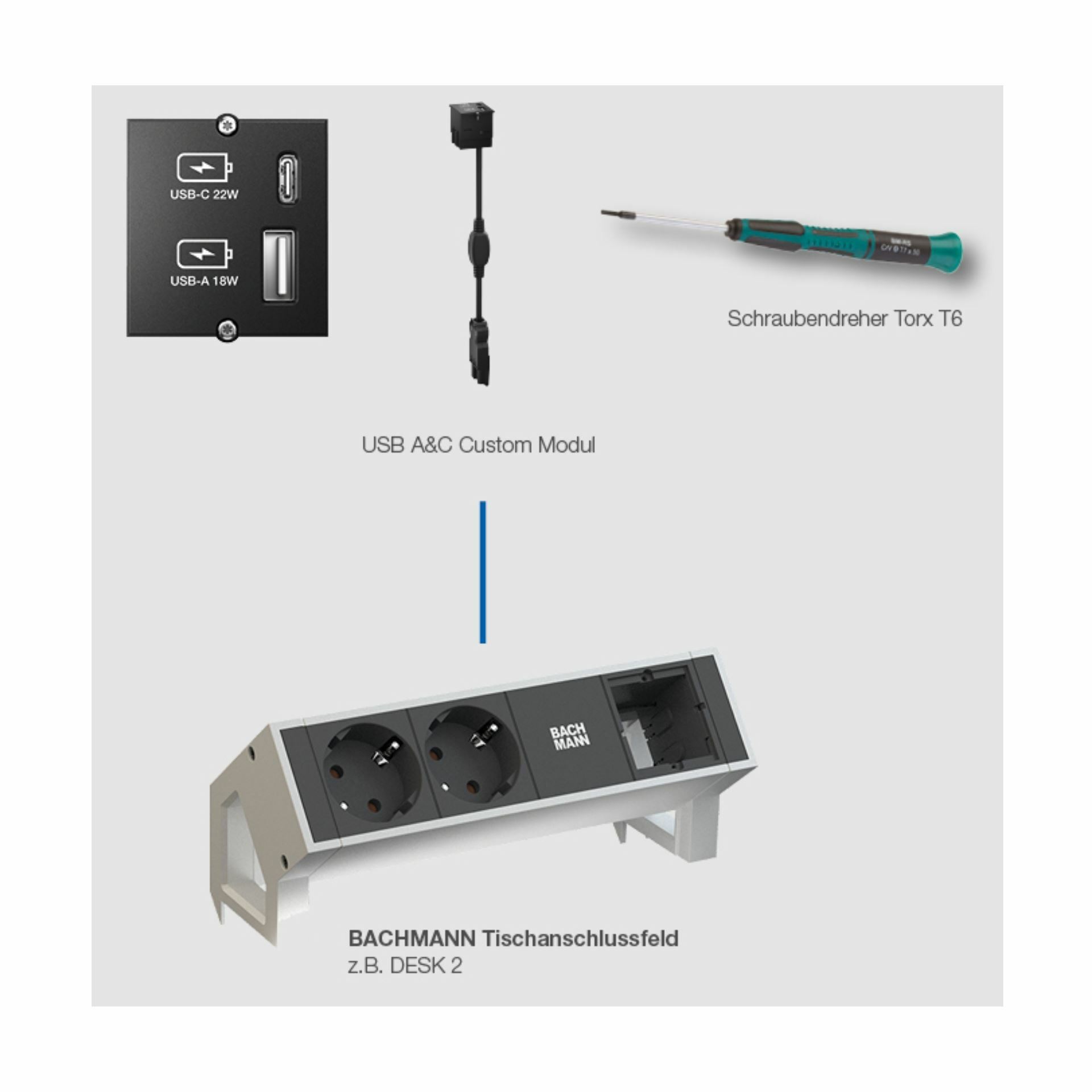 BAC-Modul napajalni 1xUSB-A 1xUSB-C Bachmann - TechTrade