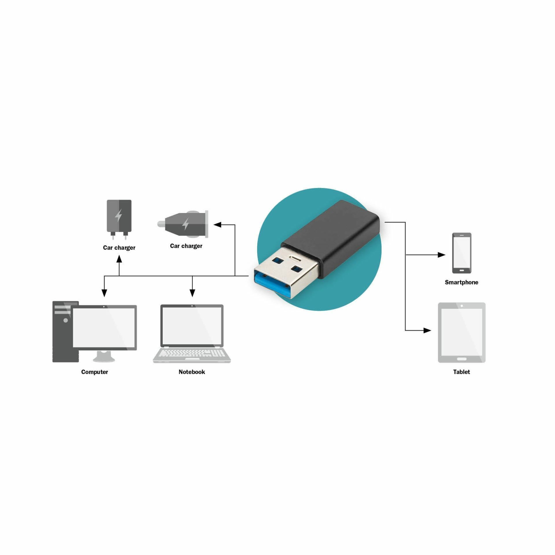 Digitus adapter USB-A M 3.2 Gen 1-USB Tip-C AK-300524-000-S - TechTrade
