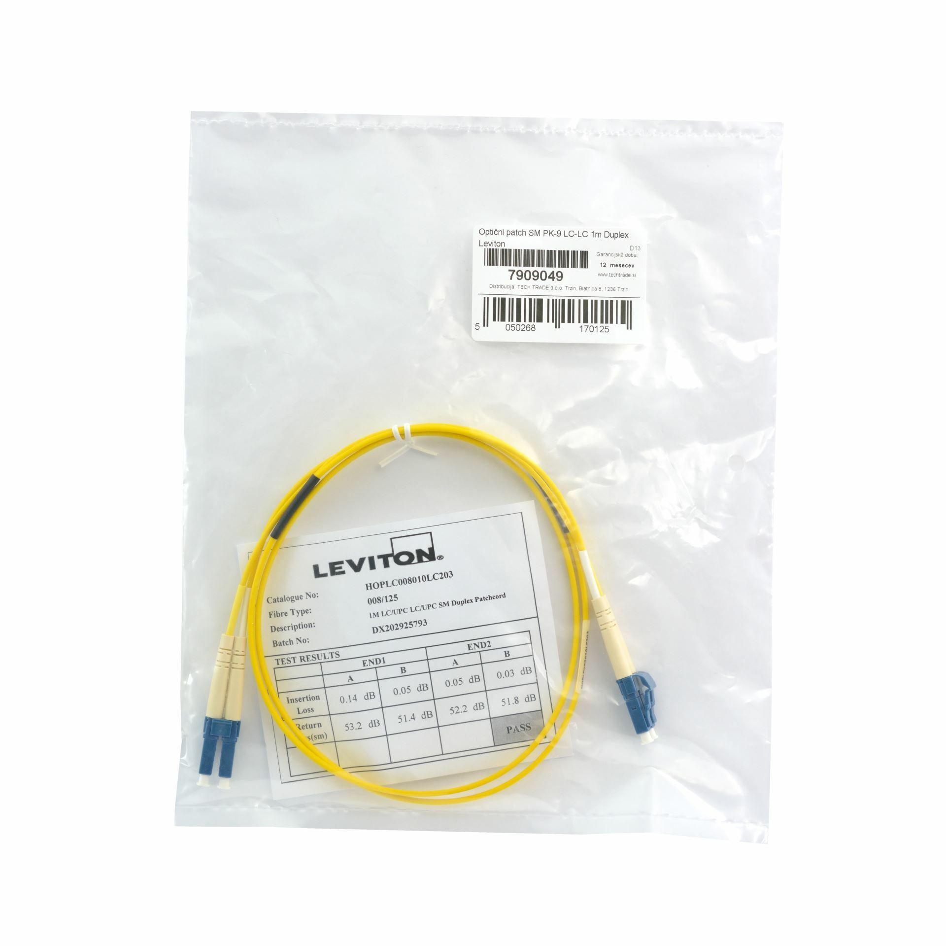 Priključni optični kabel SM LC LC OS2 1m Leviton - TechTrade