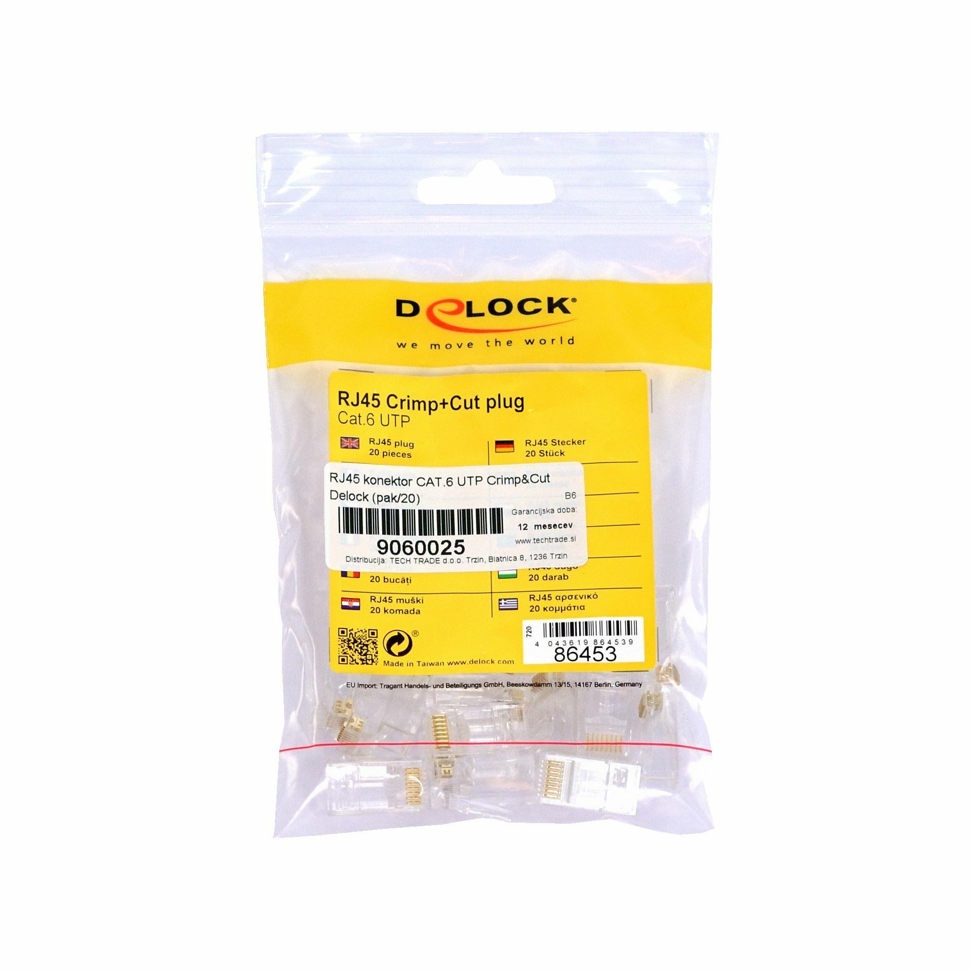 RJ45 konektor CAT.6 UTP Crimp&Cut Delock (pak/20) - TechTrade