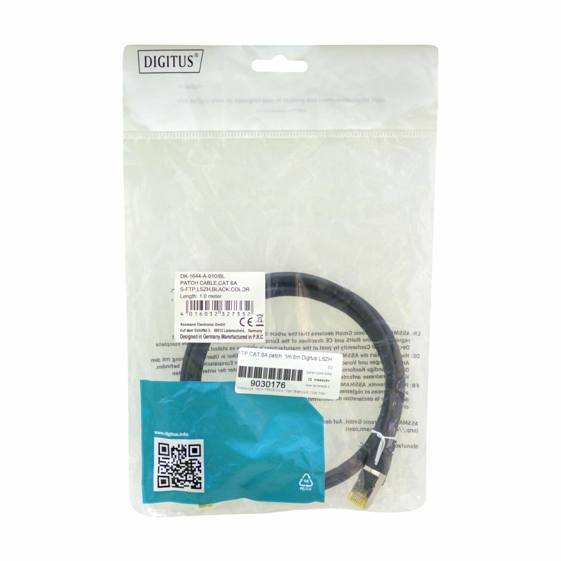 Mrežni kabel SFTP CAT.6A patch 1m črn Digitus - TechTrade