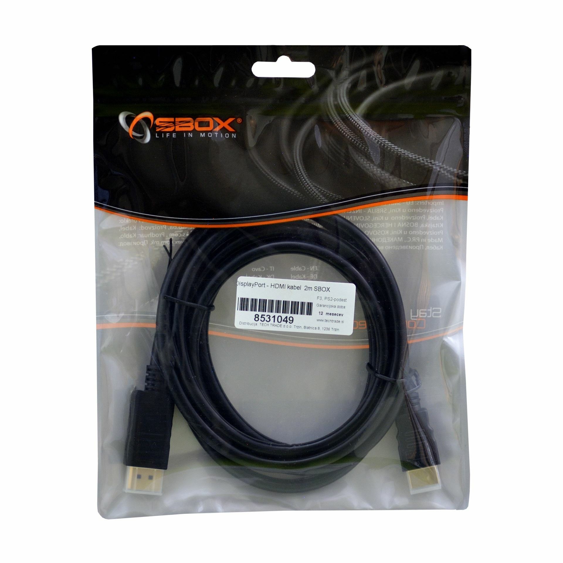 DisplayPort - HDMI kabel 2m SBOX - TechTrade