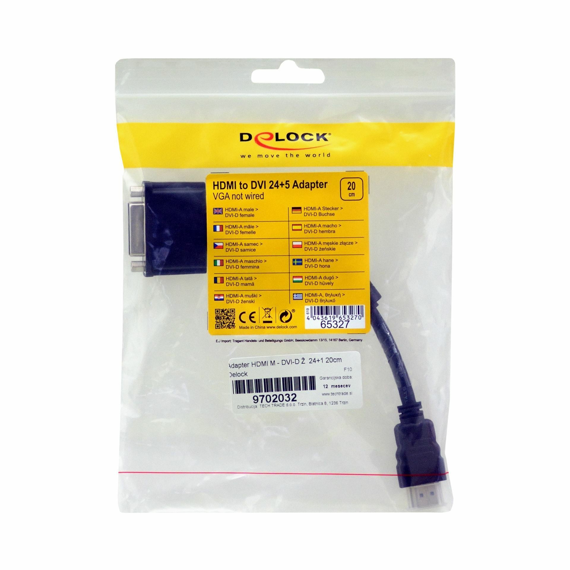 Delock adapter HDMI M - DVI-D Ž 24+5 20cm 65327 - TechTrade