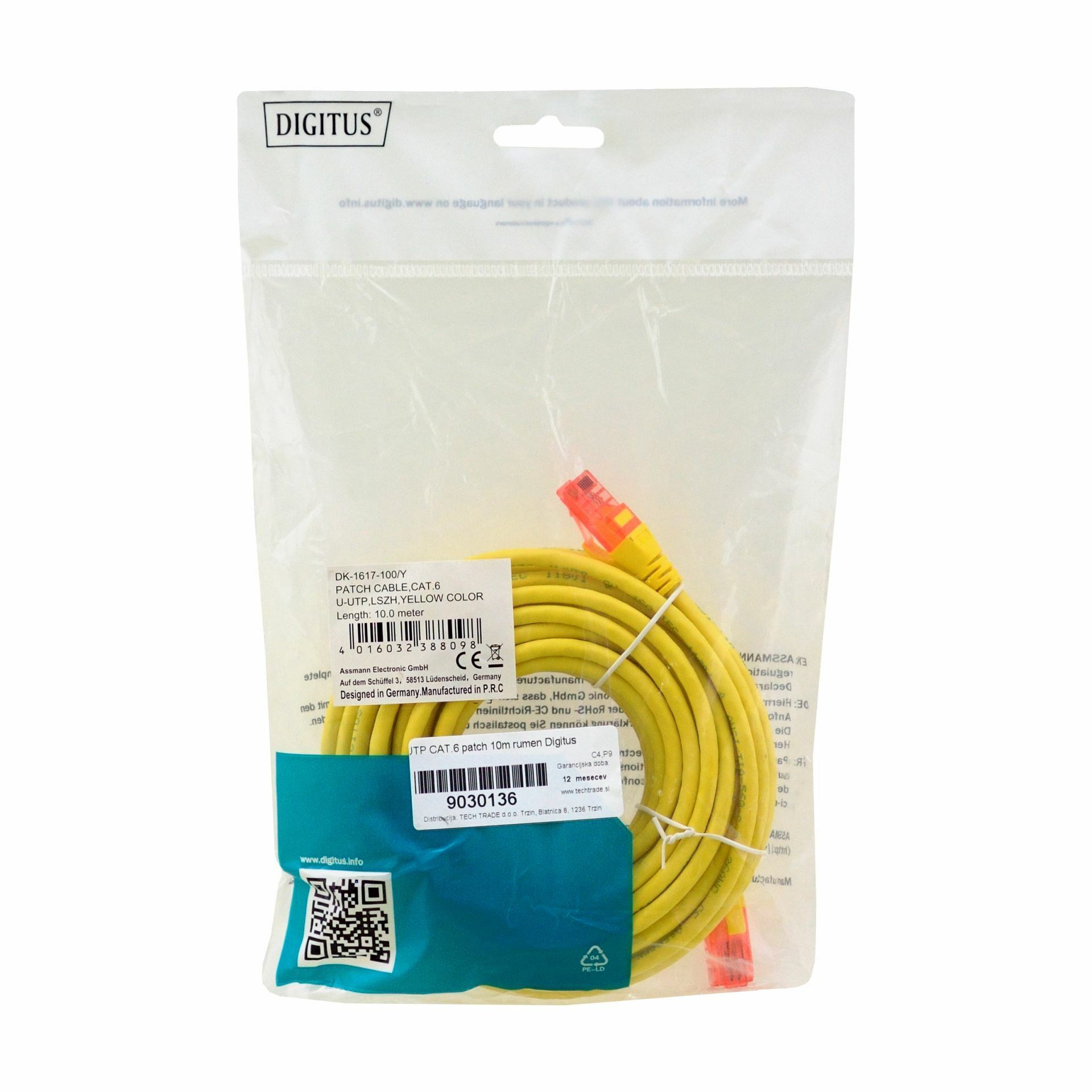 Mrežni kabel UTP CAT.6 patch 10m rumen Digitus - TechTrade