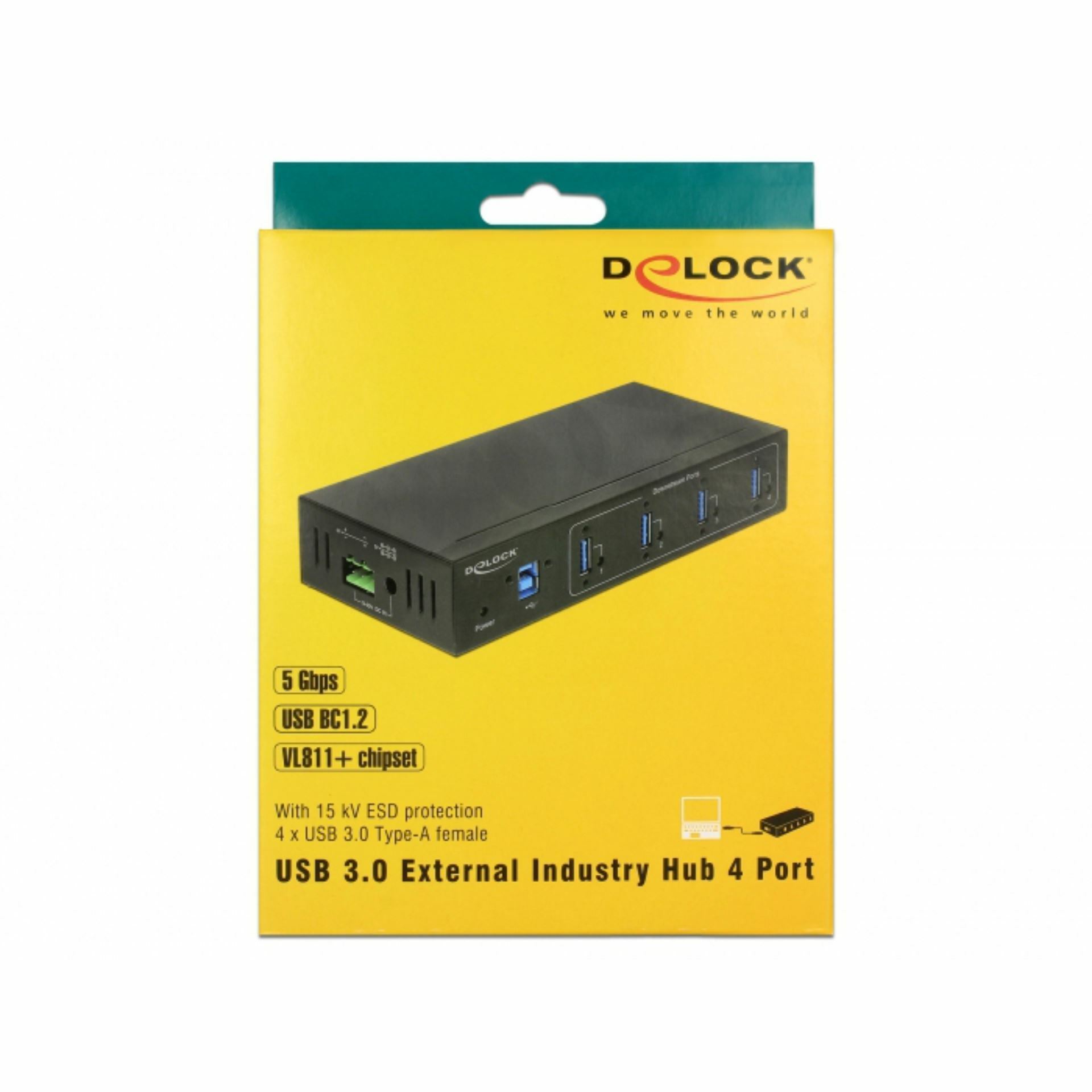 Delock hub USB 3.0 4xA DIN 15kV ESD zaščita 63309 - TechTrade