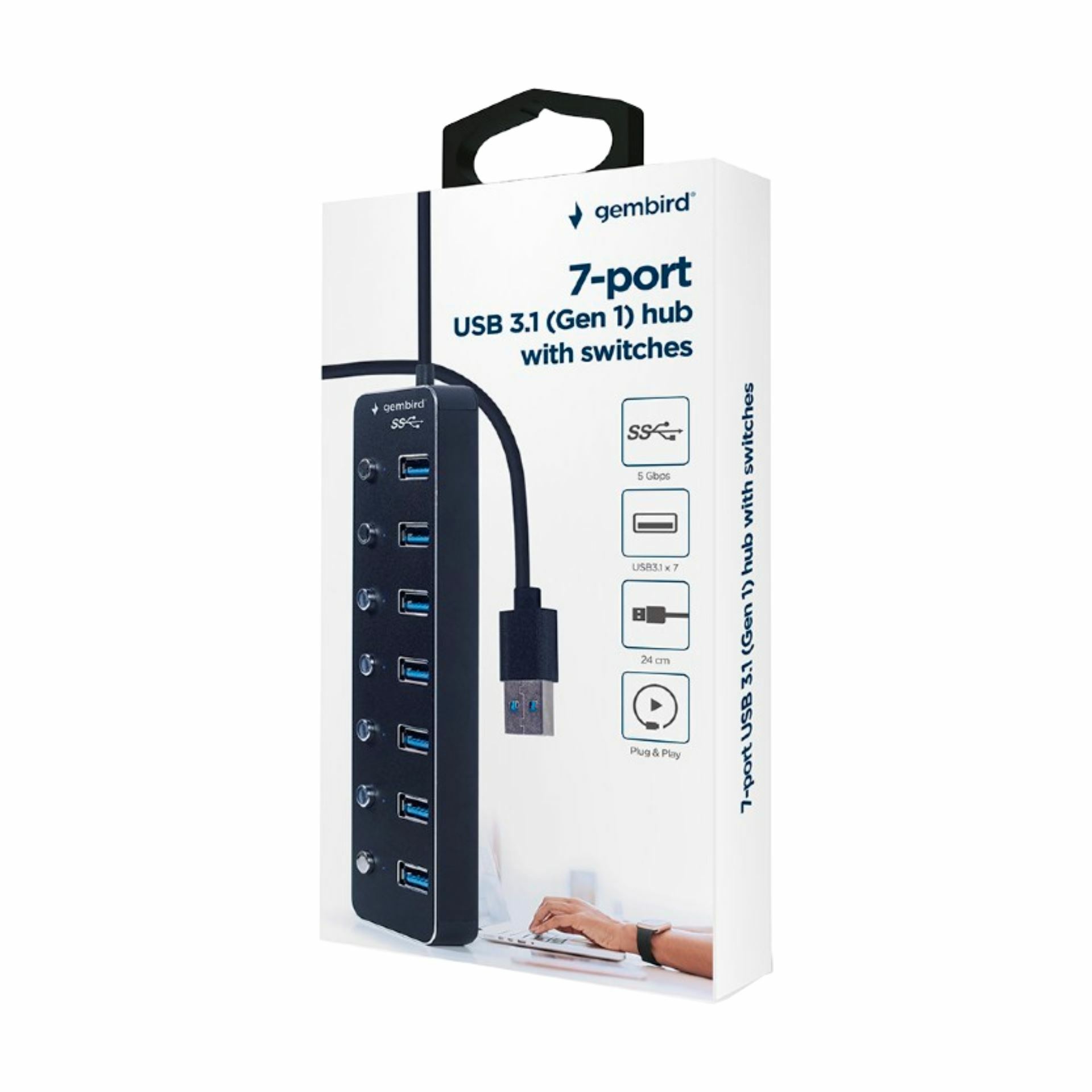 Gembird hub USB 3.1 7xA s stikali UHB-U3P7P-01 - TechTrade