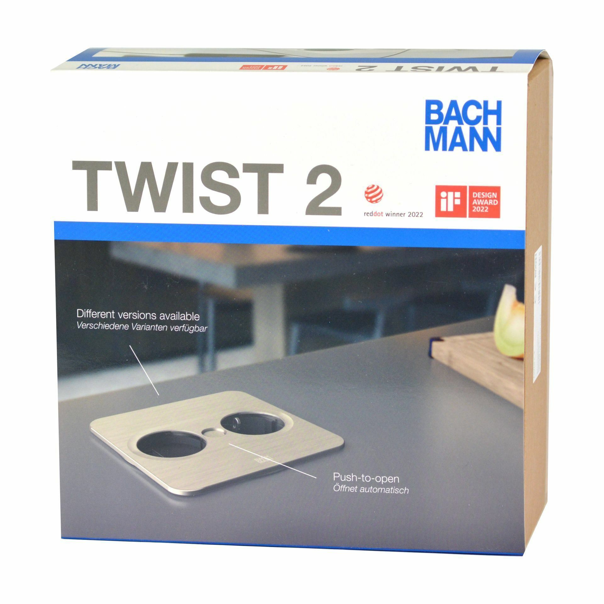 Bachmann TWIST 2 vgradna vtičnica srebrna kvadrat 2x220V 946.001 - TechTrade