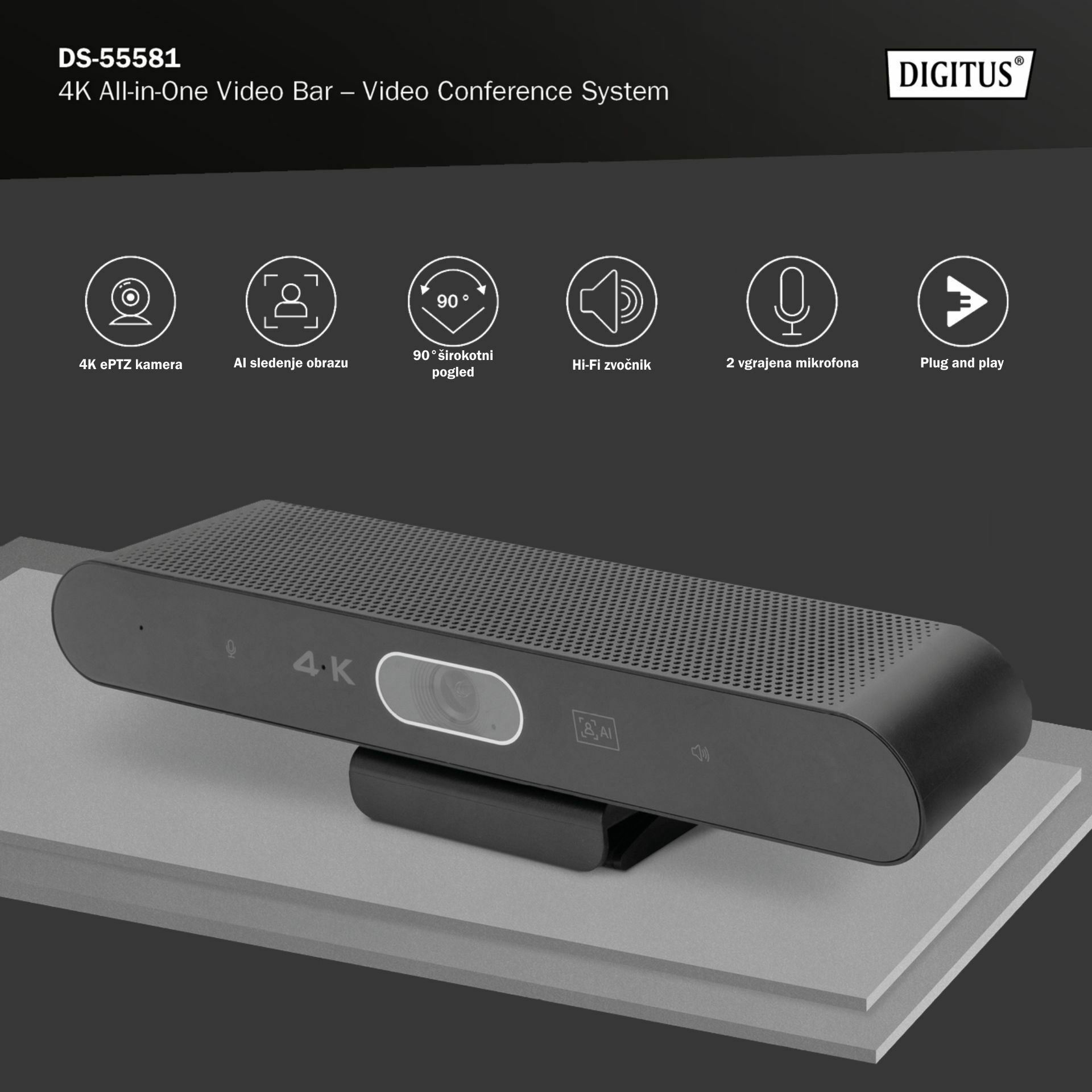 Digitus konferenčna kamera 4K All-In-One Video Bar DS-55581 - TechTrade