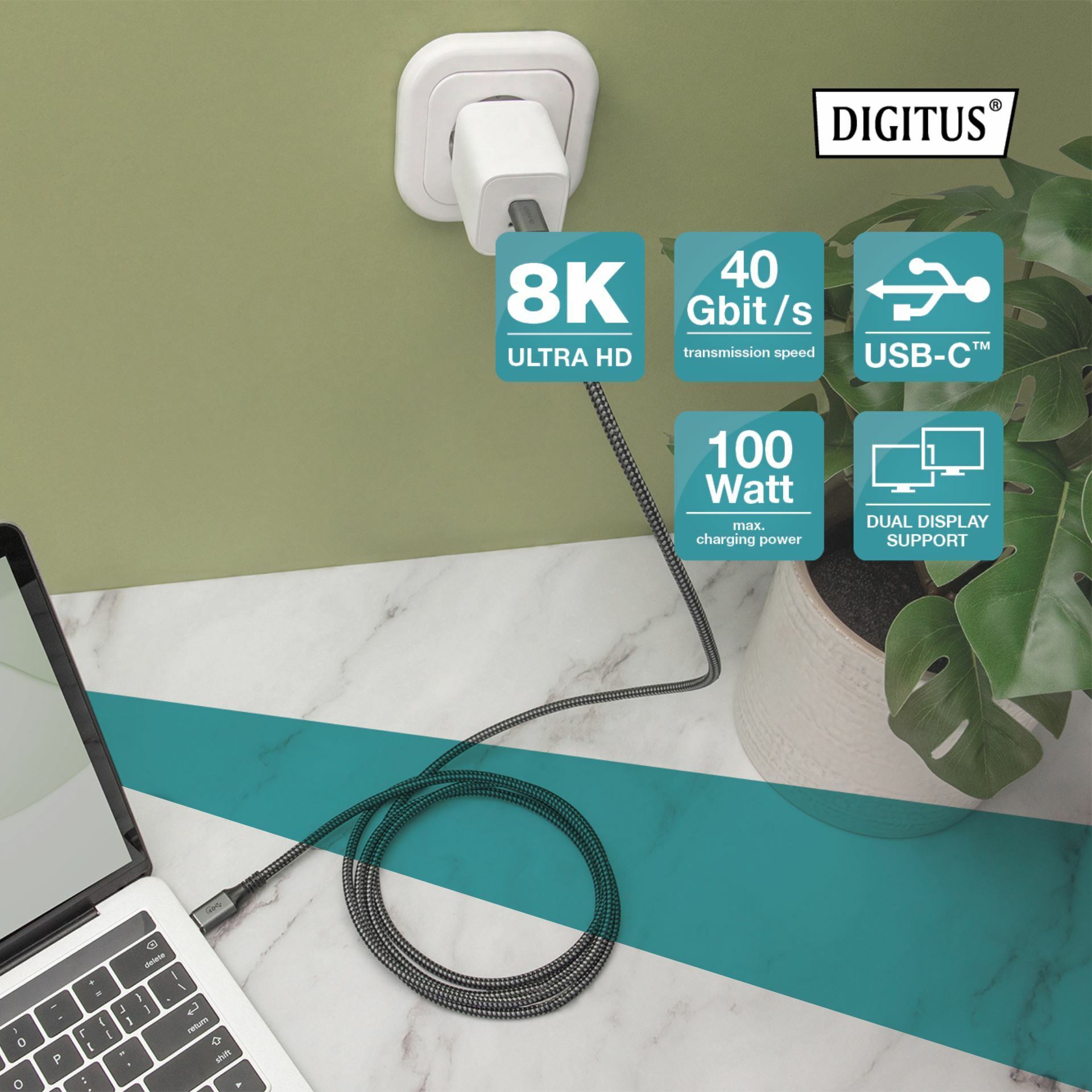 Digitus kabel USB 4.0 C-C 8K 60Hz 240W 1m črn DB-300443-010-S - TechTrade