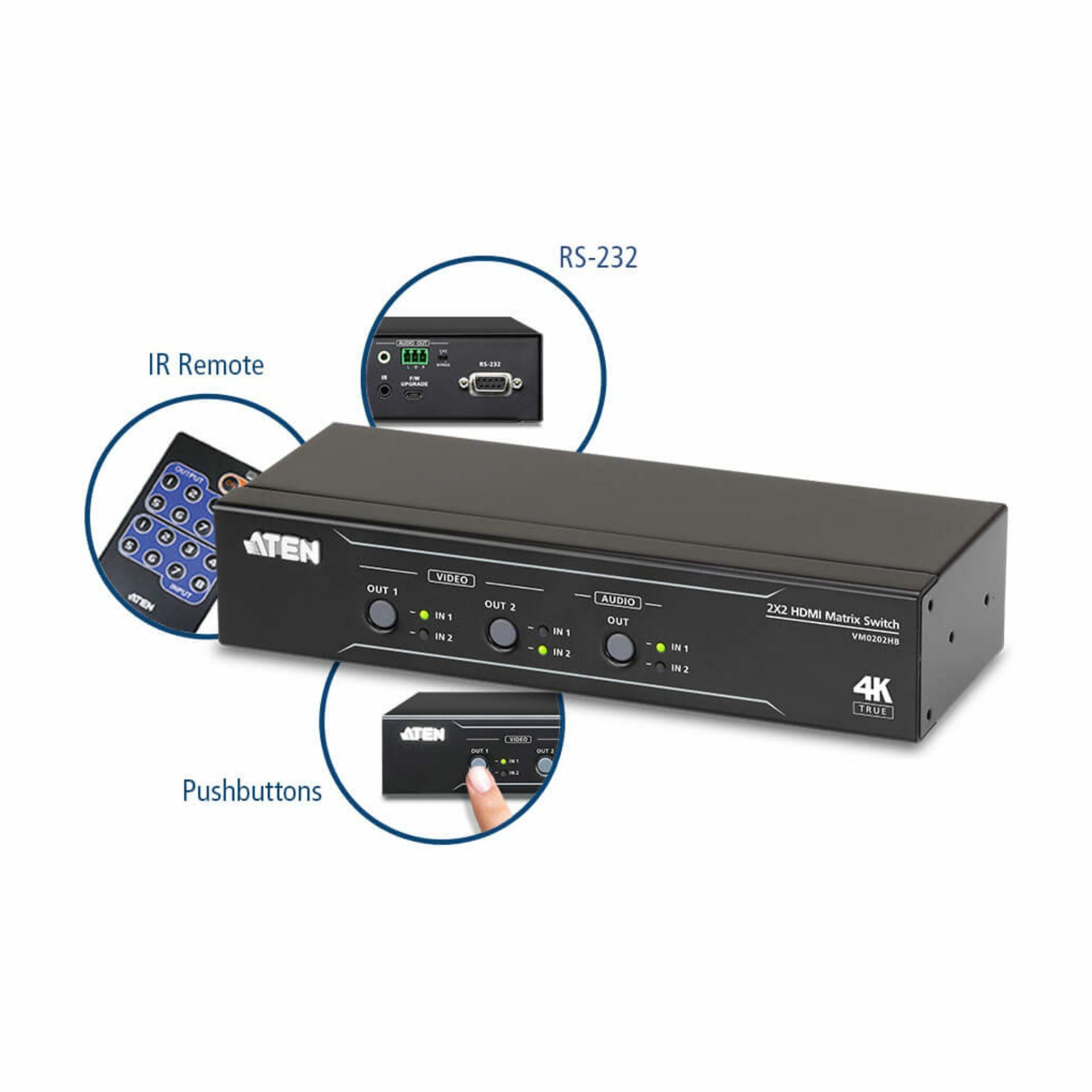 ATEN HDMI stikalo matrix 2x2 True 4K Avdio Ekstraktor VM0202HB - TechTrade