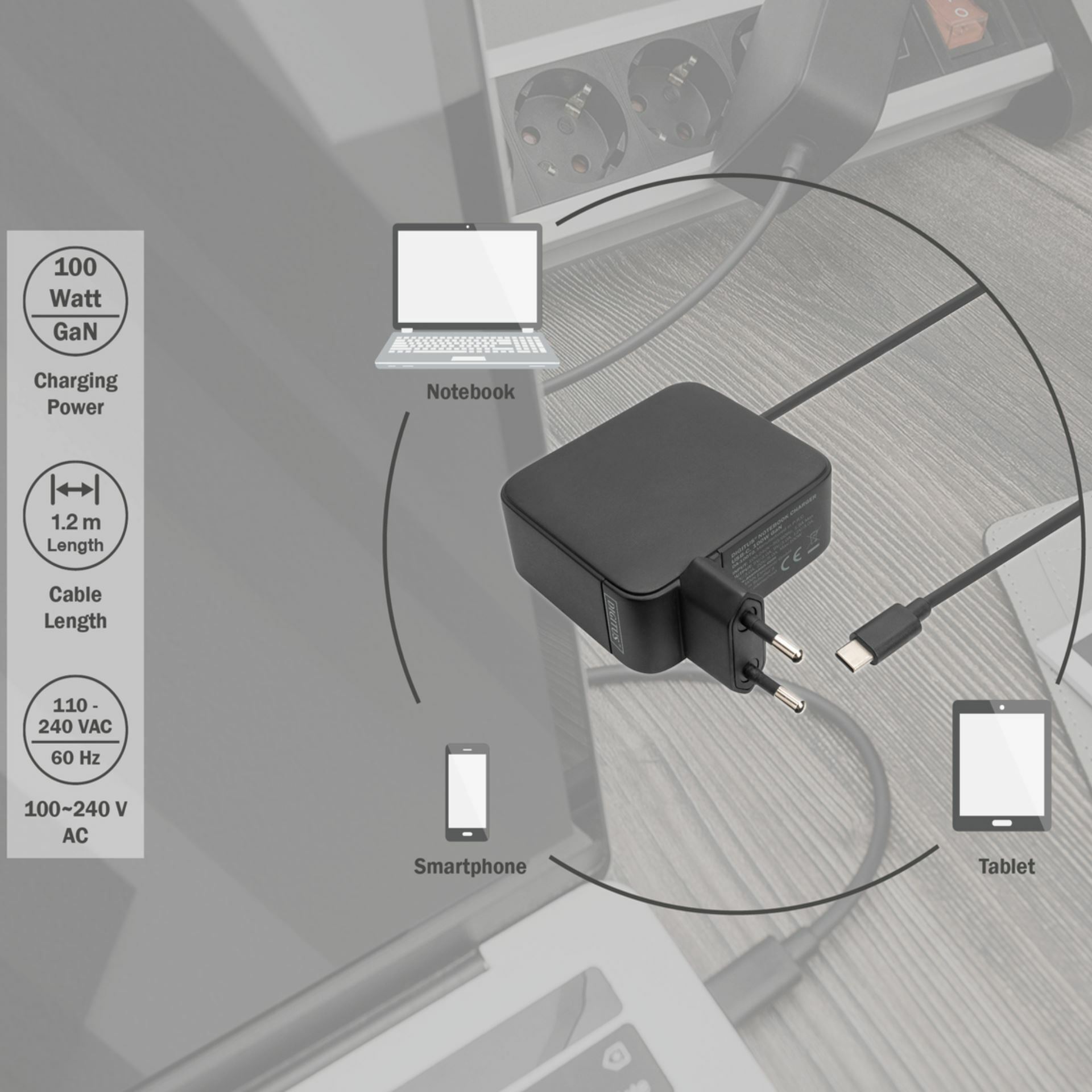 Digitus napajalnik za prenosnike 100W Tip C DA-10072 - TechTrade