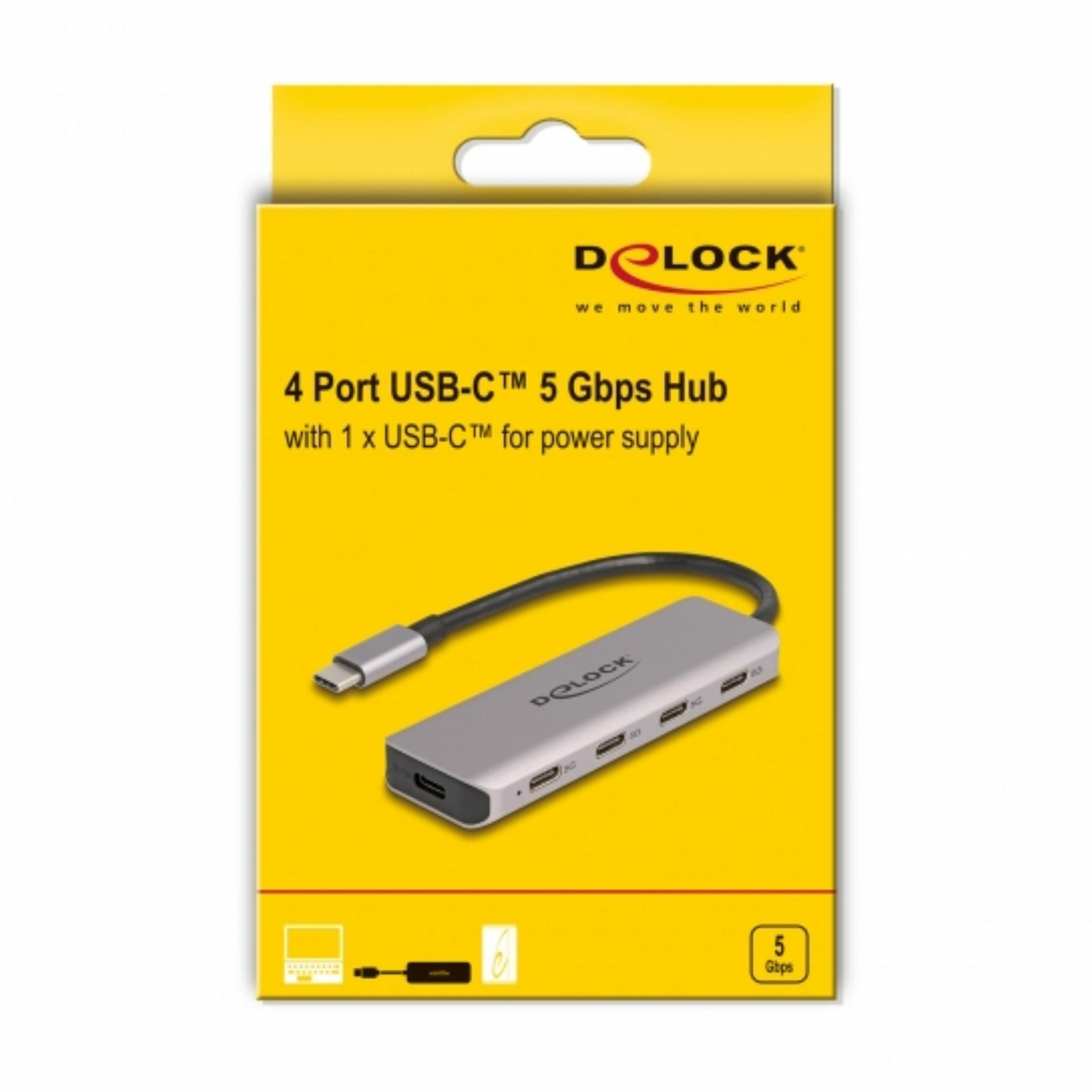 Delock hub USB 3.1 5x TipC 5/Gbps srebrn 64238 - TechTrade