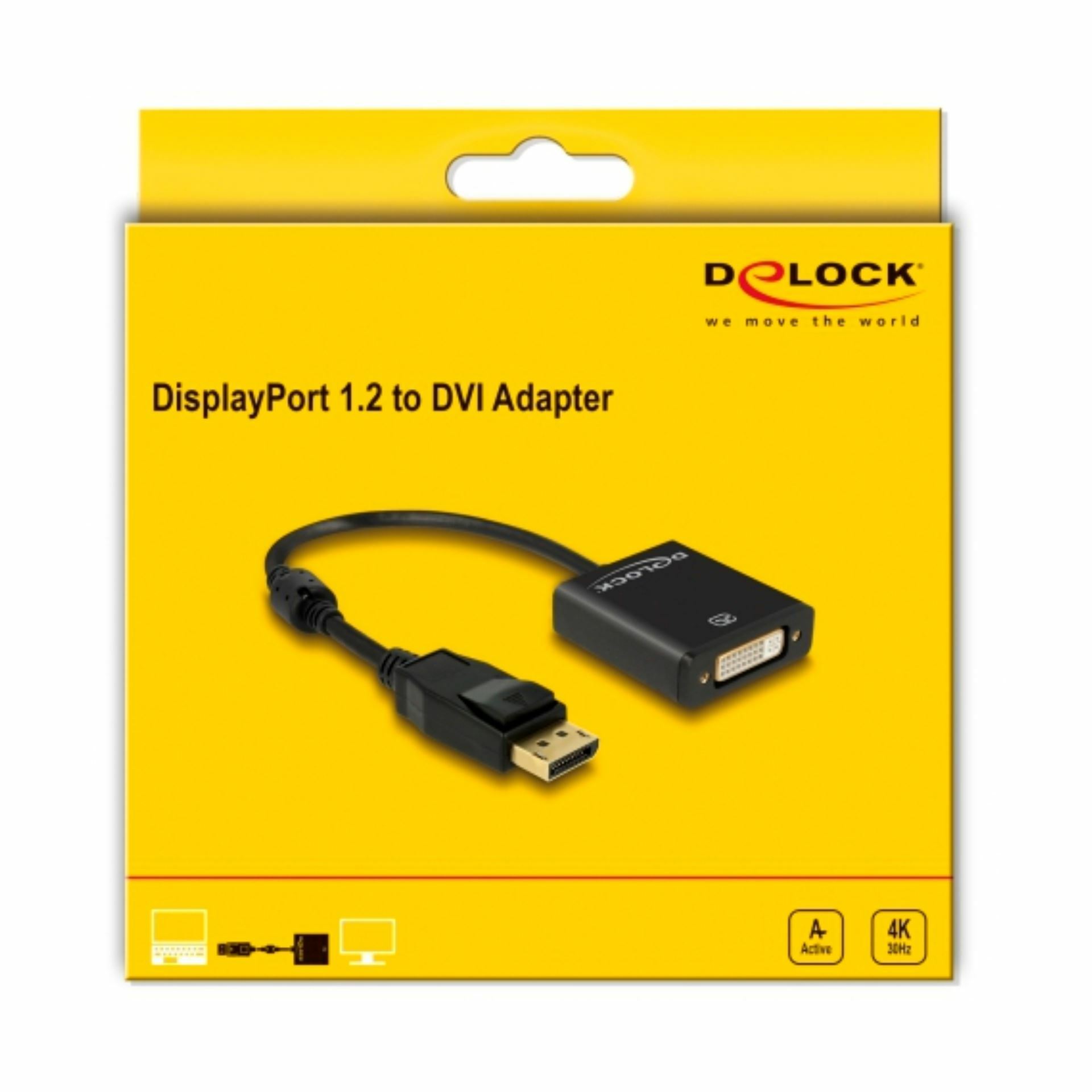 Delock adapter DisplayPort-DVI 4K aktivni 20cm 62599 - TechTrade