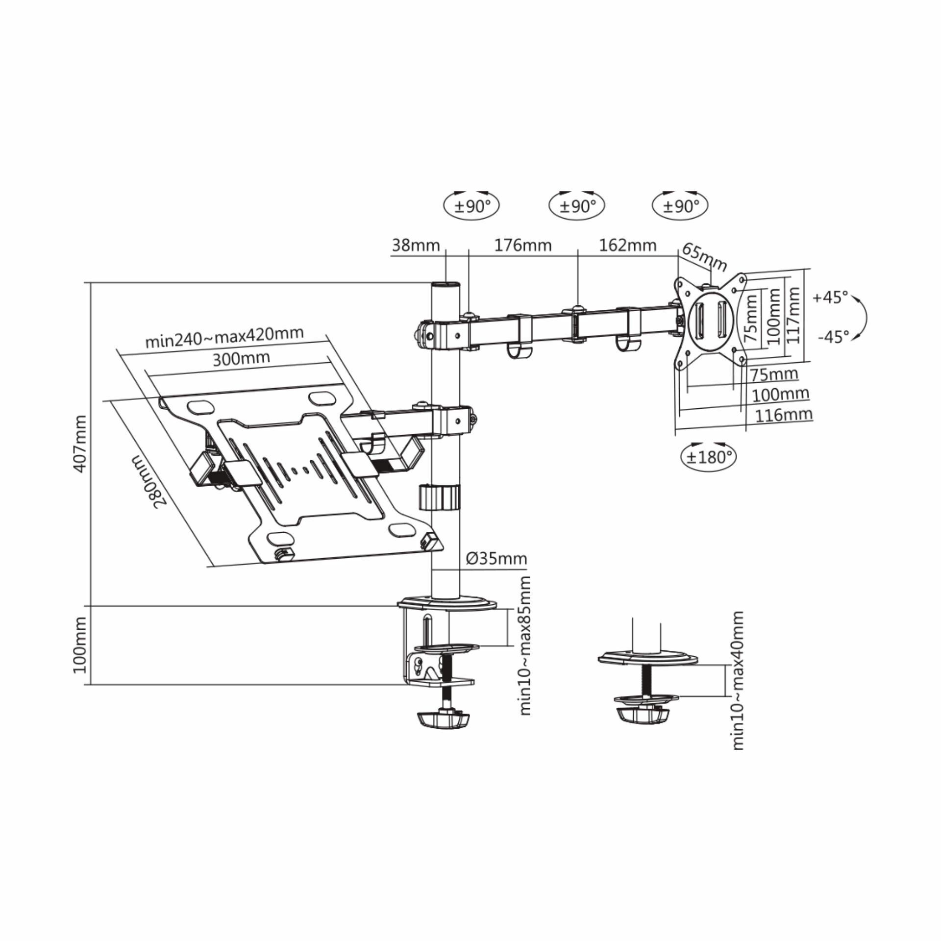 SBOX namizni nosilec za monitor s polico za prenosnik LCD-LM01-2 črn - TechTrade