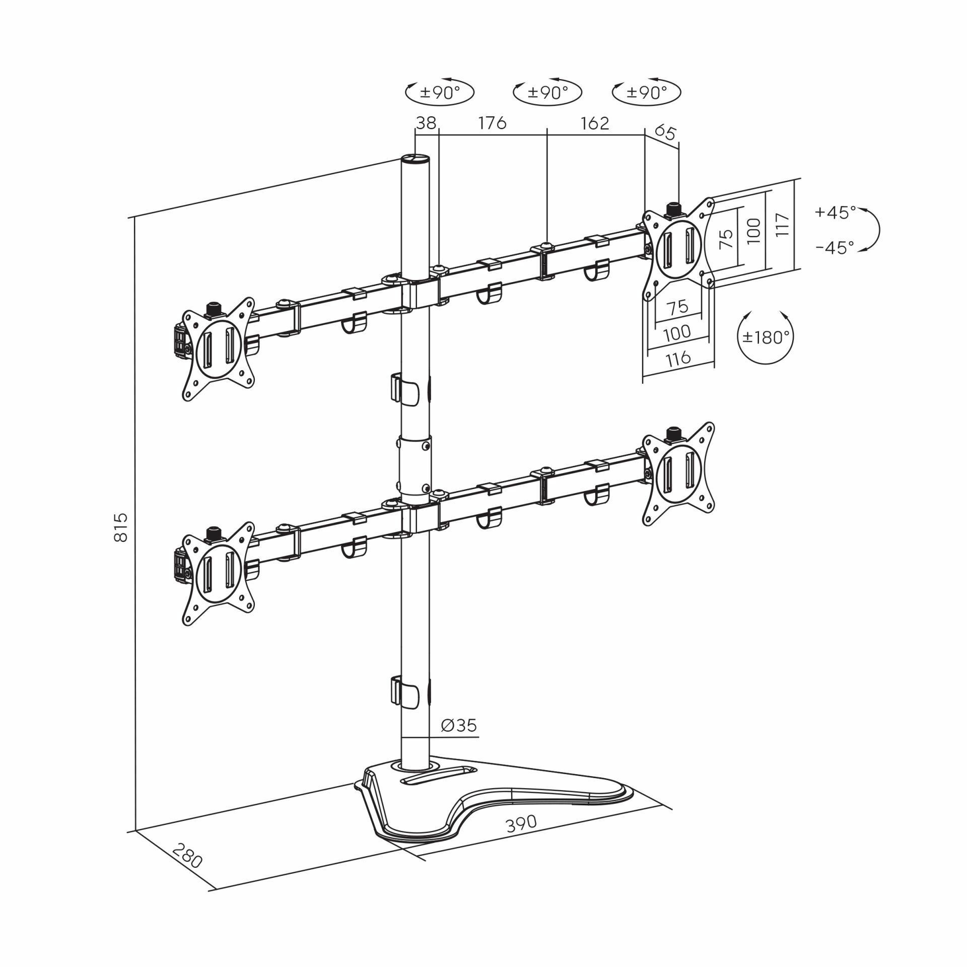 SBOX namizni nosilec za 4x monitor LCD-F048-2 črn - TechTrade