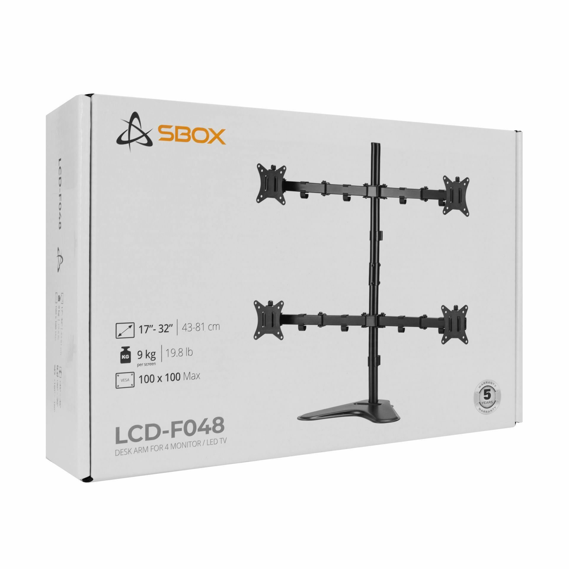 SBOX namizni nosilec za 4x monitor LCD-F048-2 črn - TechTrade