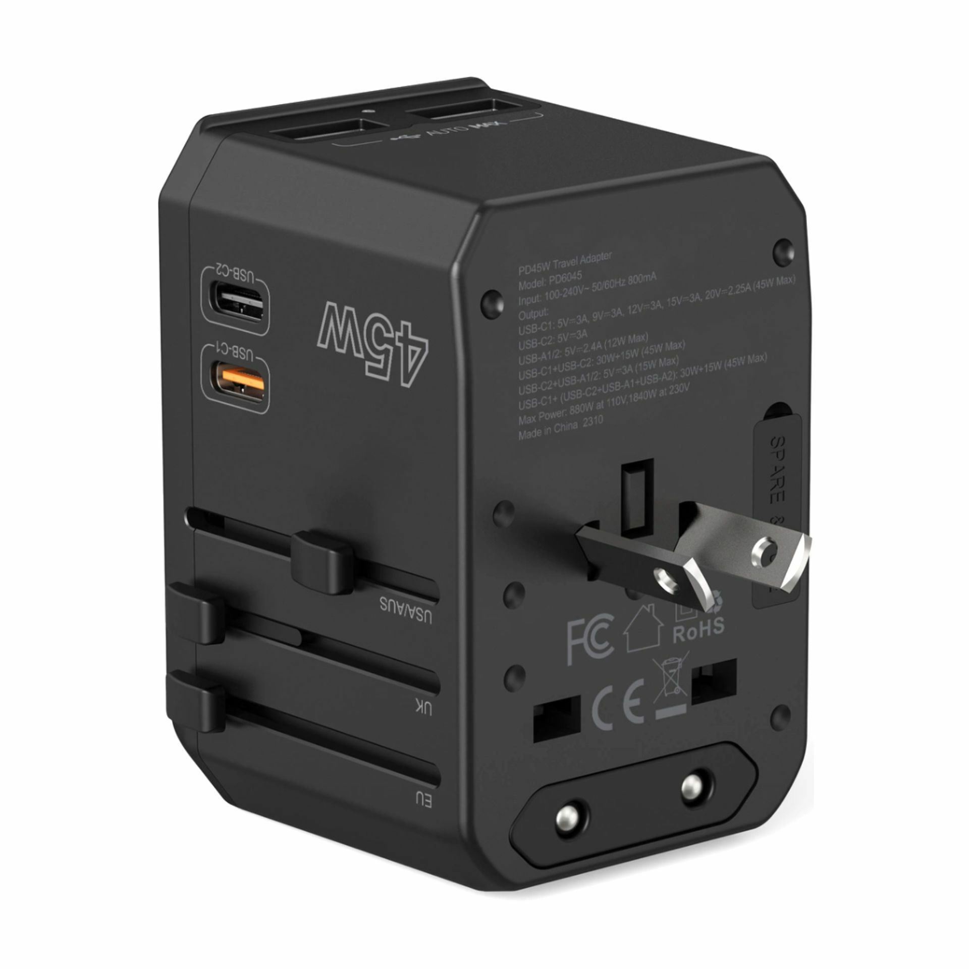 Choetech potovalni adapter + USB TipC TipA PD 45W polnilec EU USA UK AU ...