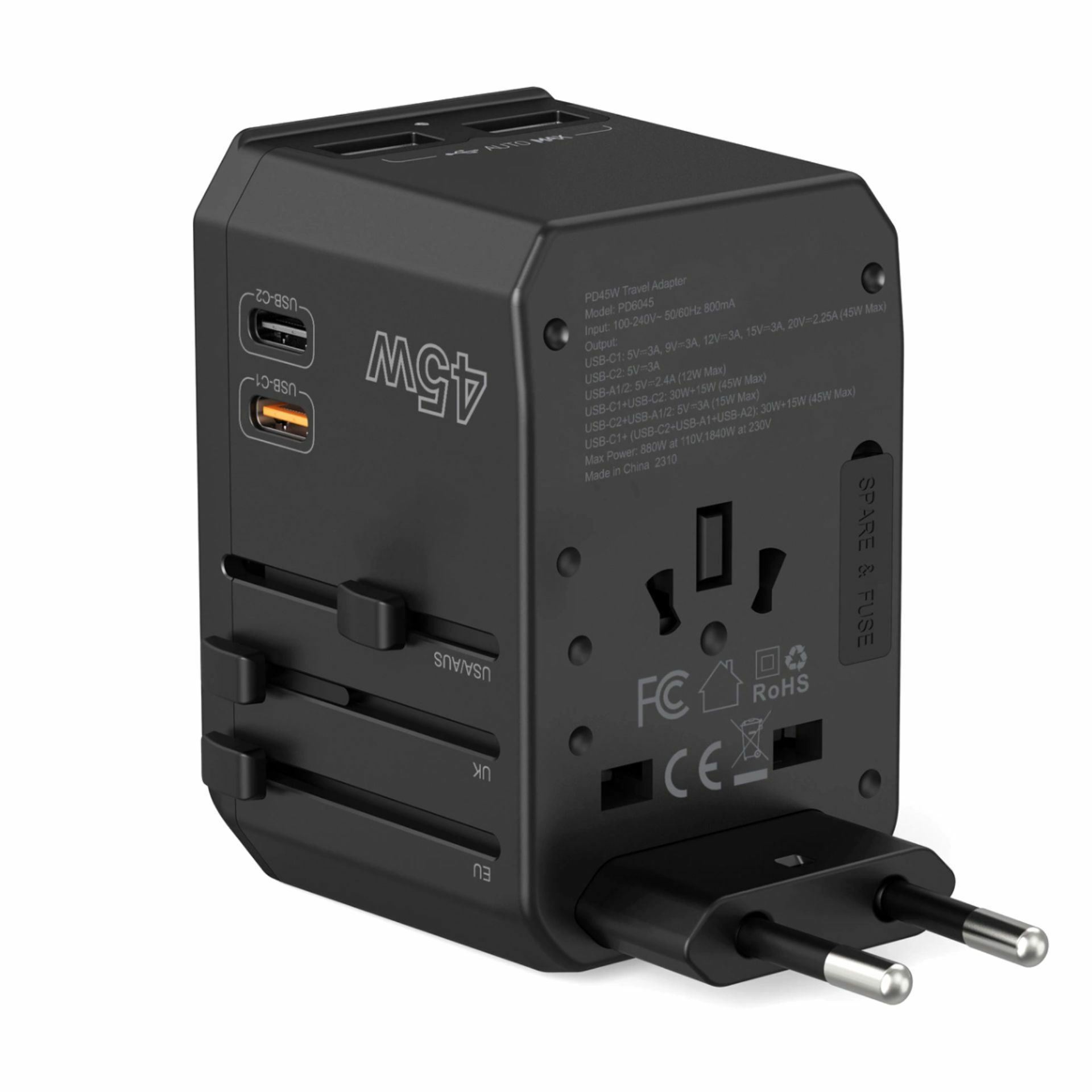 Choetech potovalni adapter + USB TipC TipA PD 45W polnilec EU USA UK AU ...