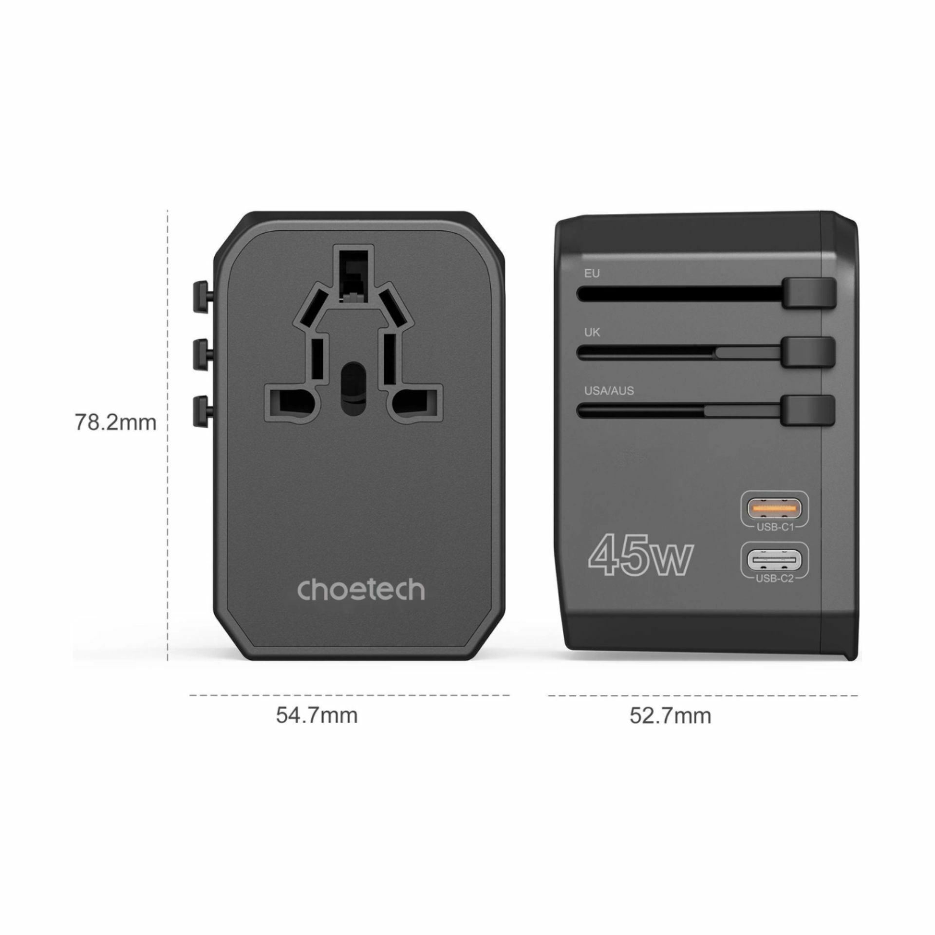 Choetech potovalni adapter + USB TipC TipA PD 45W polnilec EU USA UK AU ...