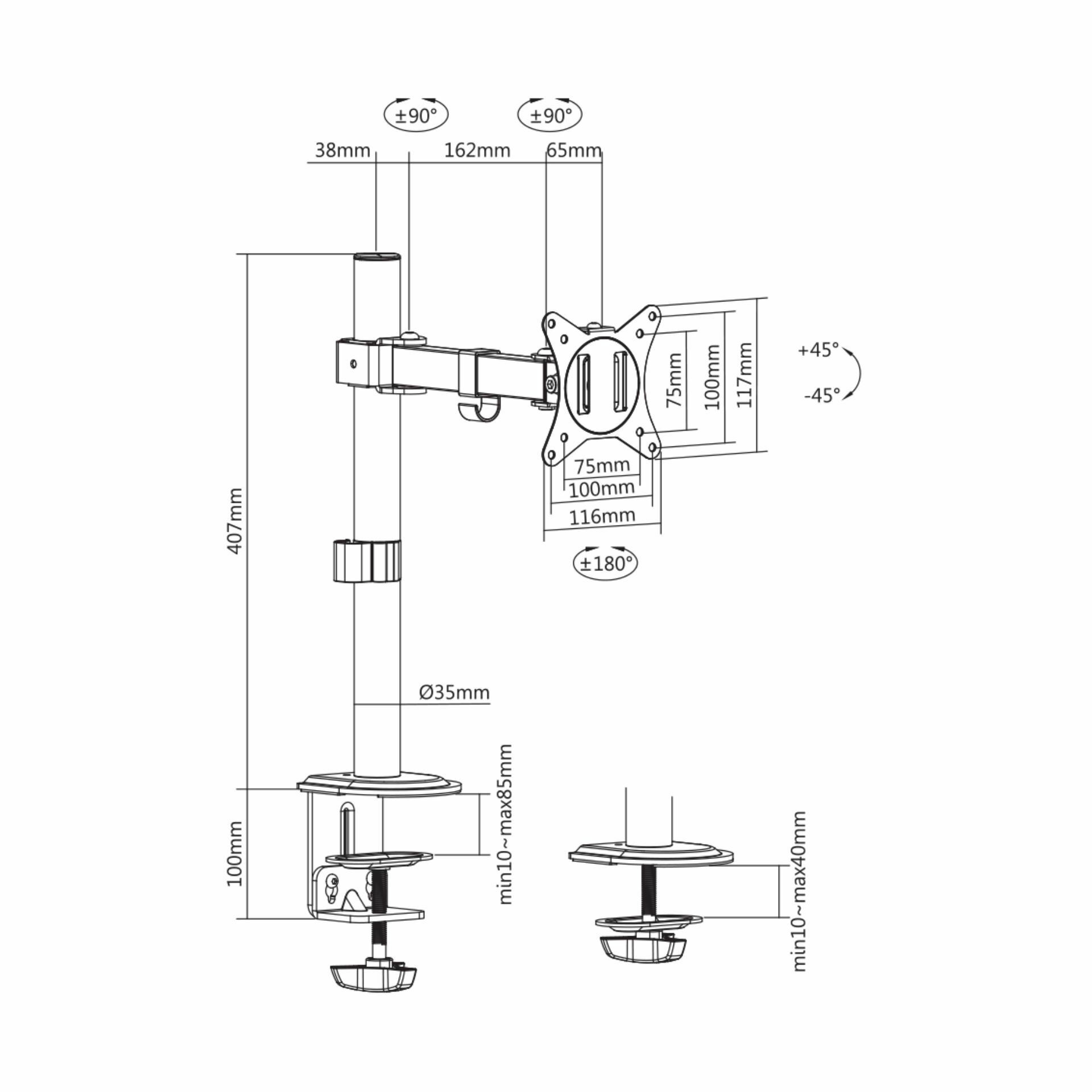 SBOX namizni nosilec za monitor LCD-351/1-2 črn - TechTrade