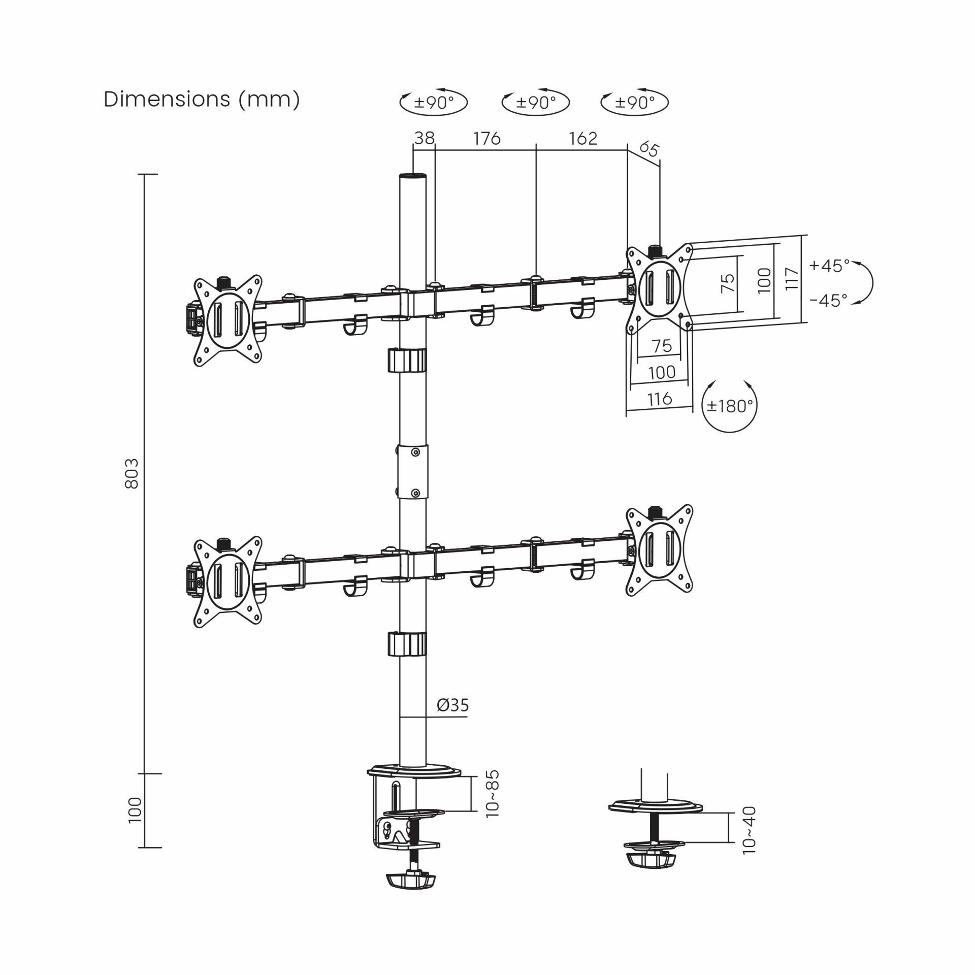 SBOX namizni nosilec za 4x monitor LCD-352/4-2 črn - TechTrade
