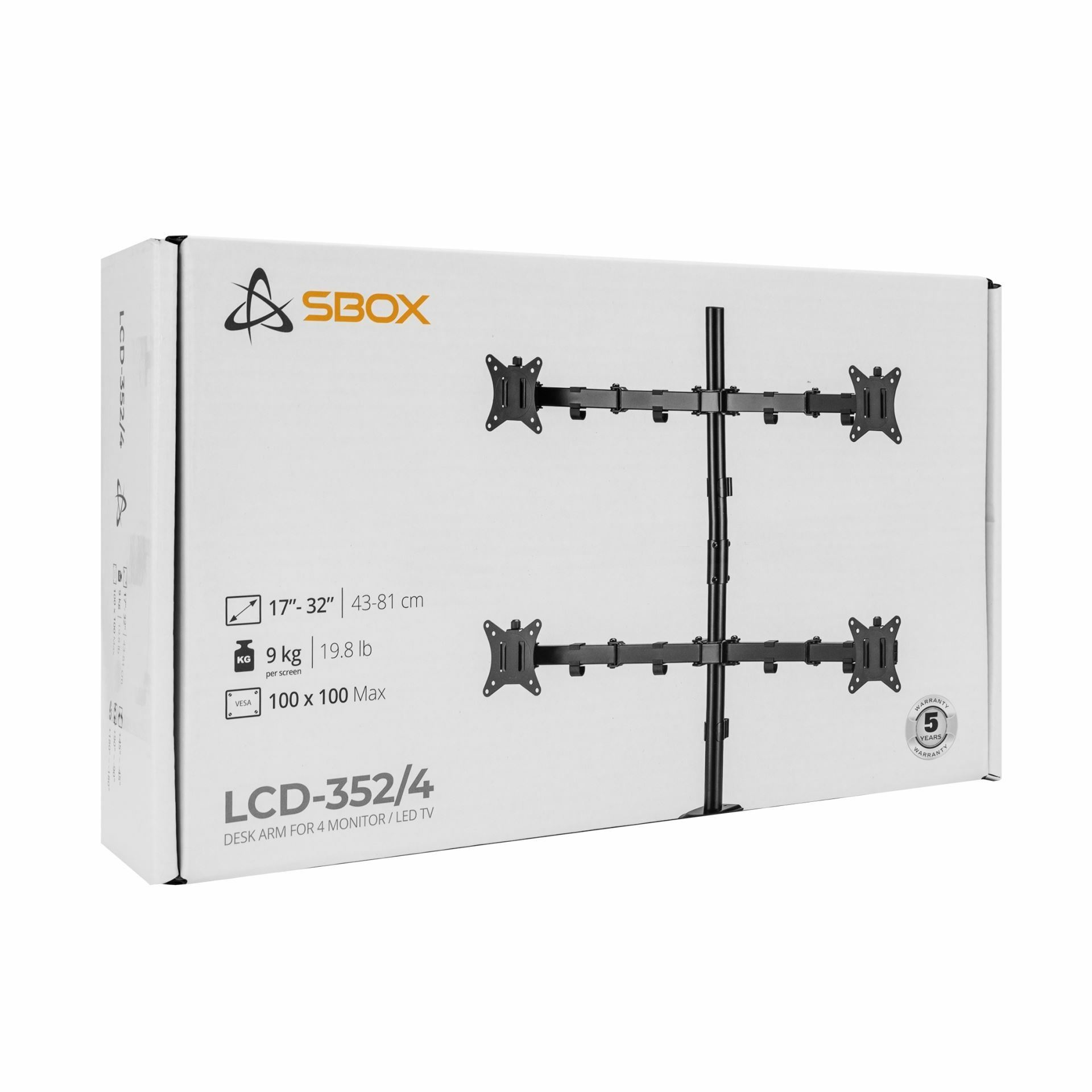 SBOX namizni nosilec za 4x monitor LCD-352/4-2 črn - TechTrade