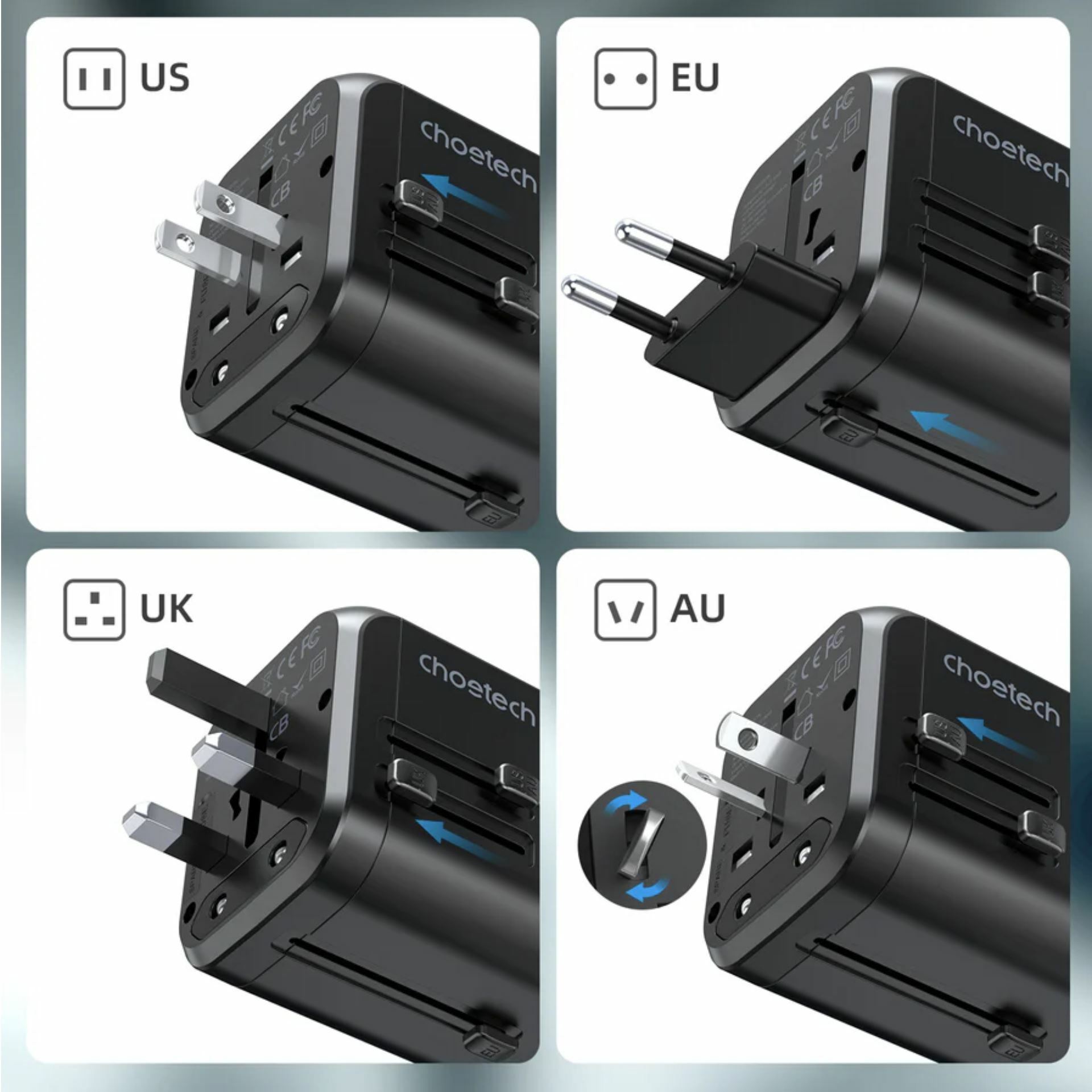 Choetech potovalni adapter + USB TipC TipA PD 35W polnilec EU USA UK AU ...