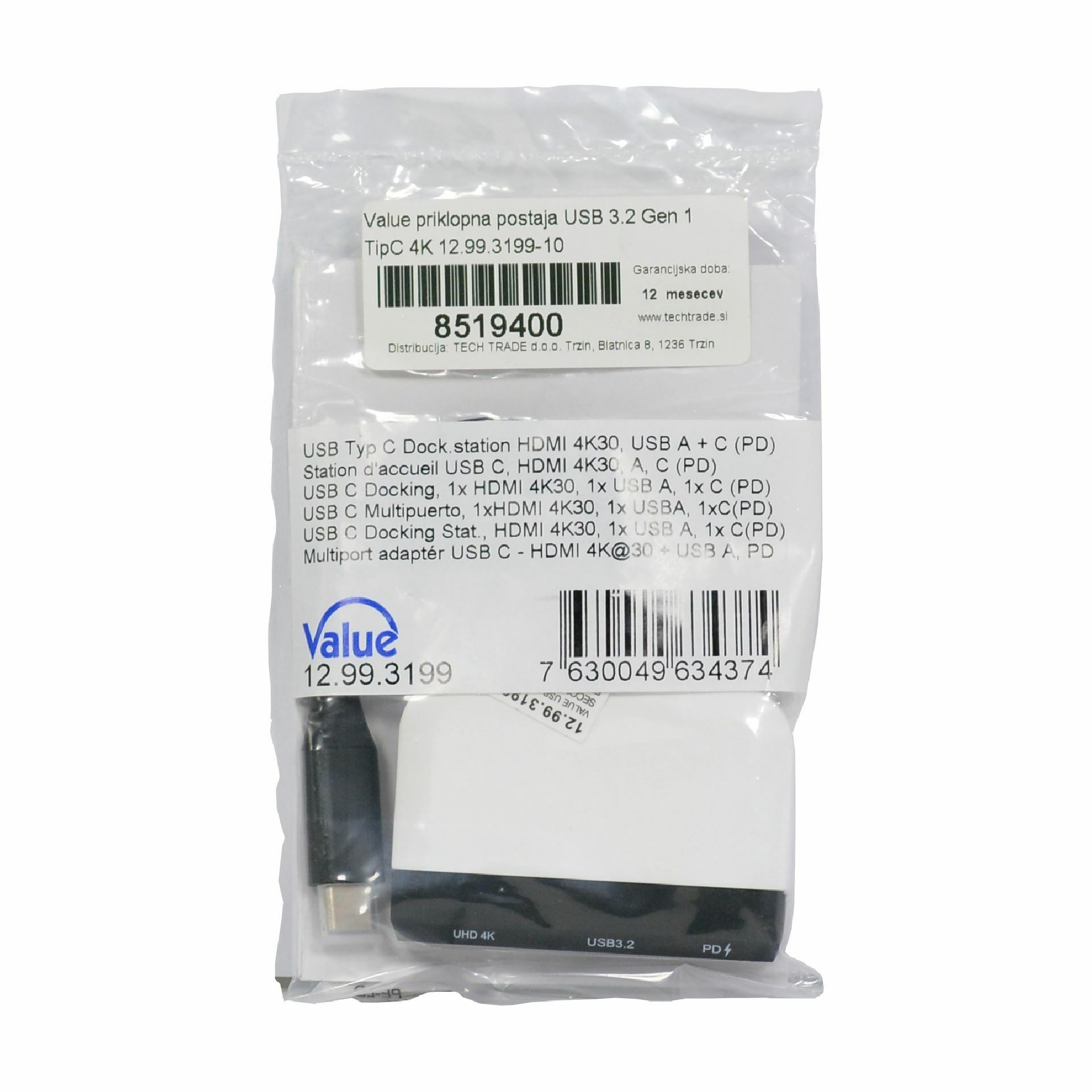 Value priklopna postaja USB 3.2 Gen 1 TipC 4K 12.99.3199-10 - TechTrade